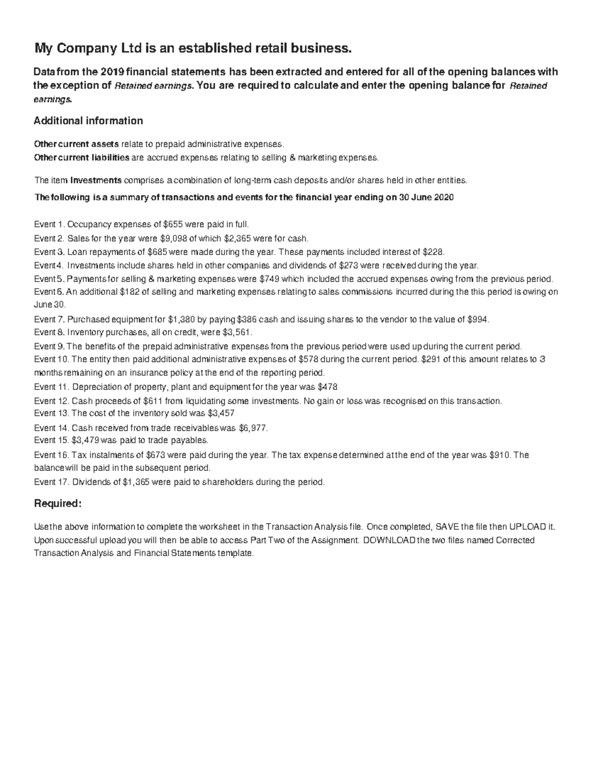 Transaction-data for Assignment 1 - My Company Ltd is an established ...