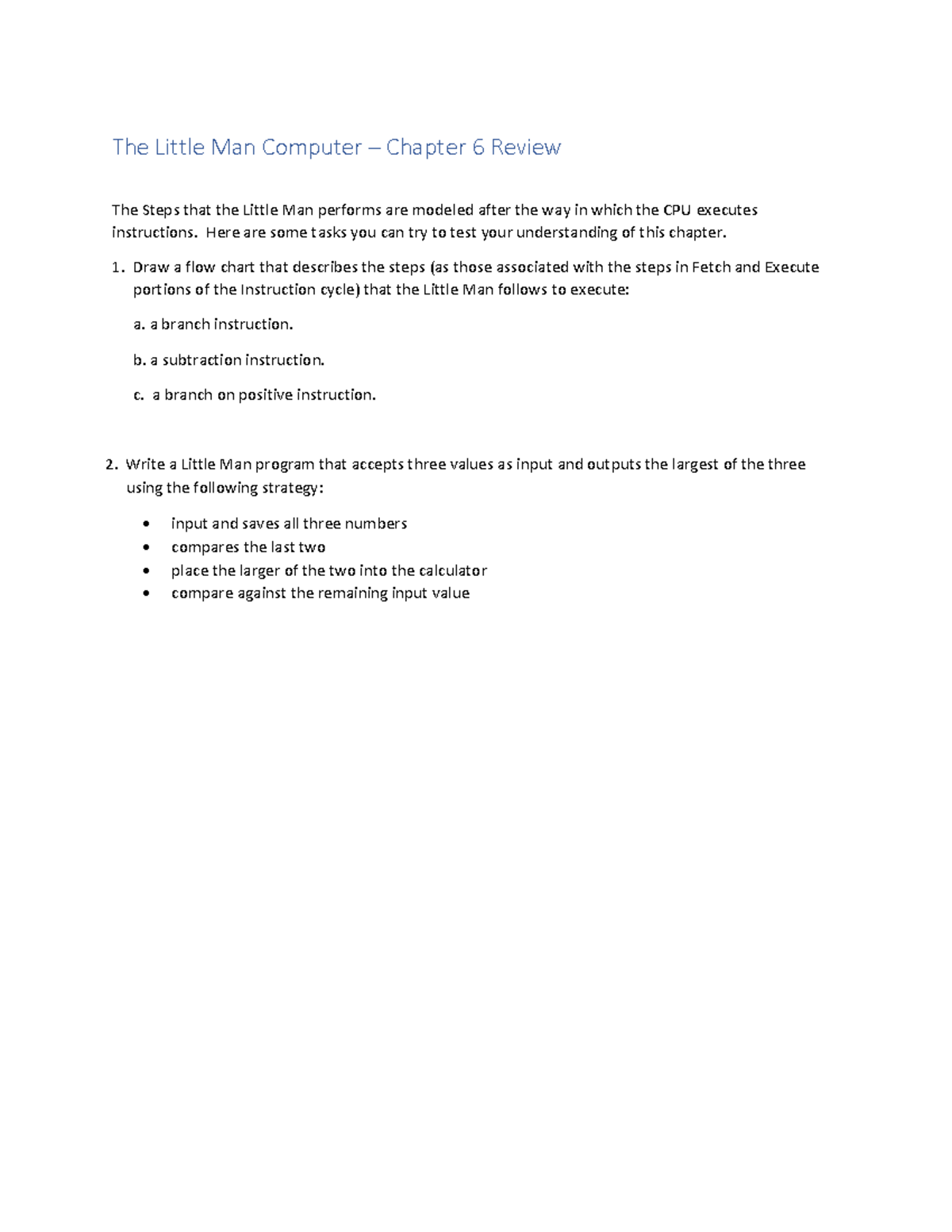 LMC-challenge - N/A - The Little Man Computer – Chapter 6 Review The ...