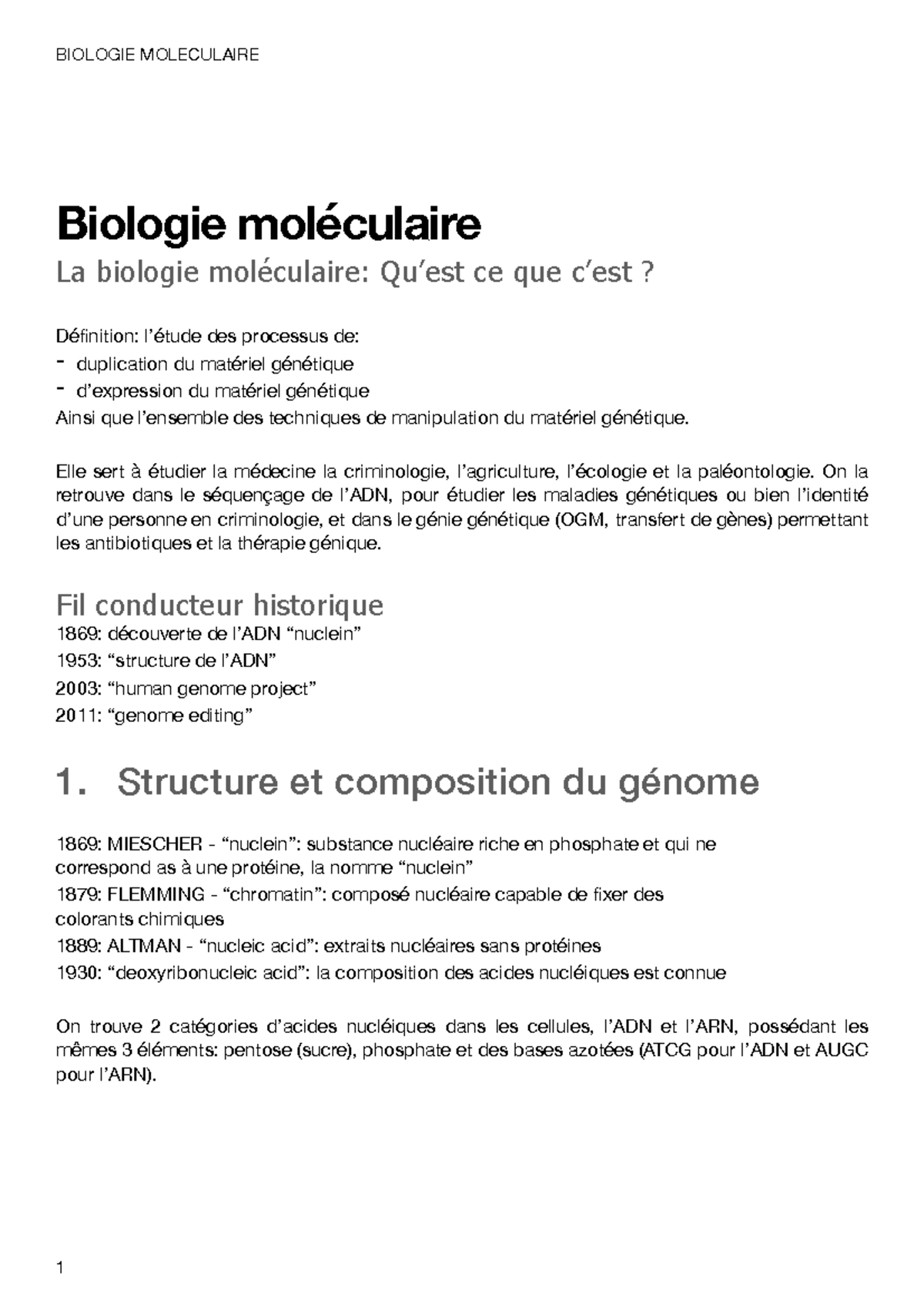 Biologie moléculaire - Biologie moléculaire et génétique - UPS - Studocu