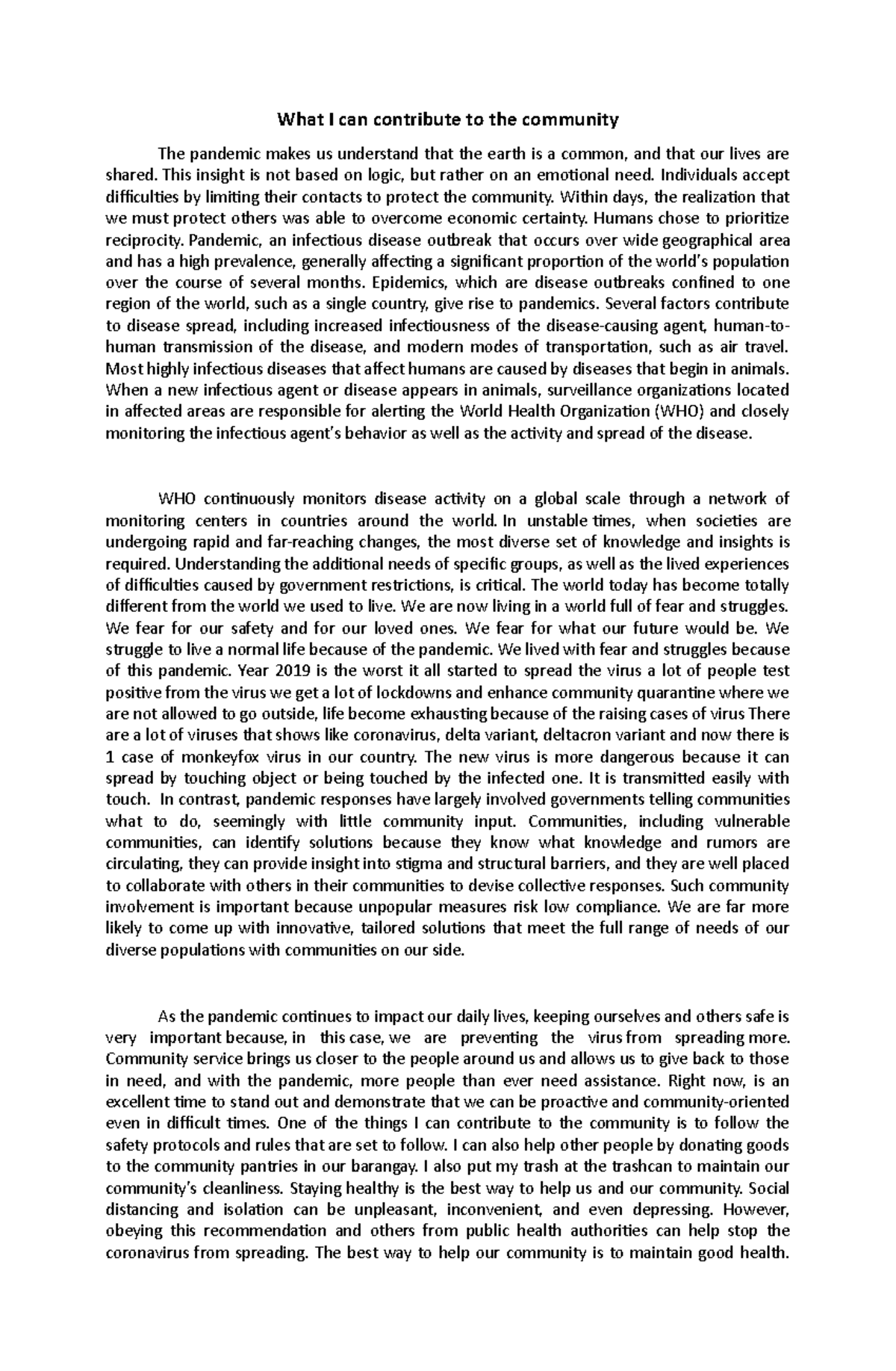 NSTP1 - NSTP 1 - What I can contribute to the community The pandemic ...