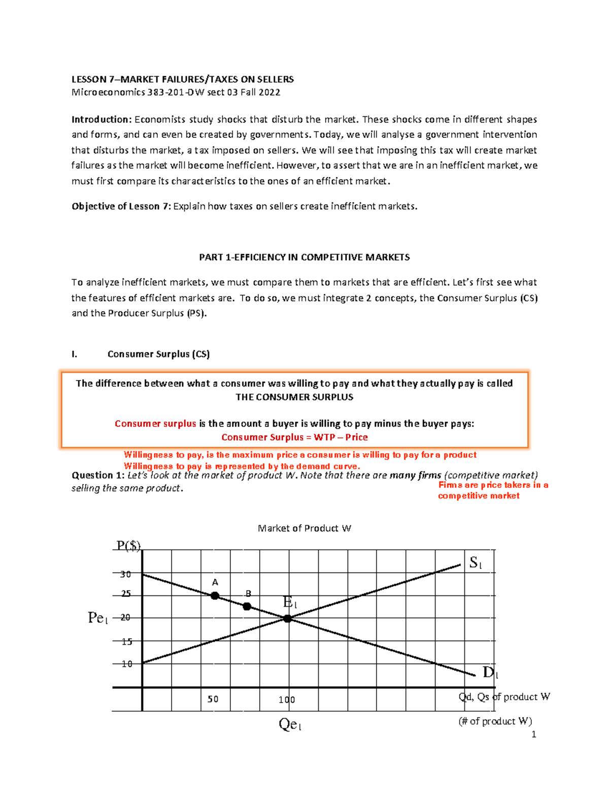 Lesson 7-Market failures Taxes on Sellers Microeconomics F22 - LESSON 7 ...