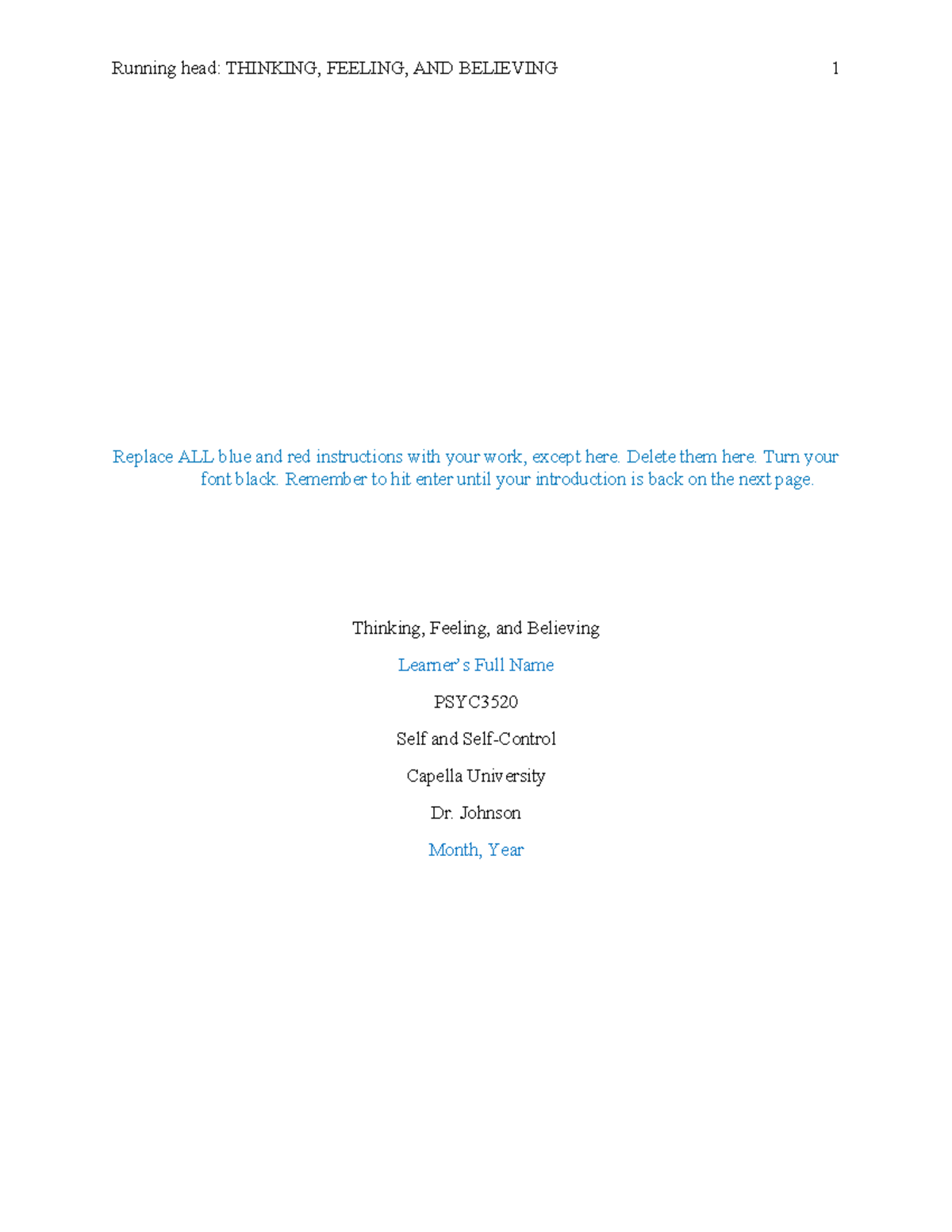 Psy3520YD u06a1 Template w-writing prompts 2 - Running head: THINKING ...