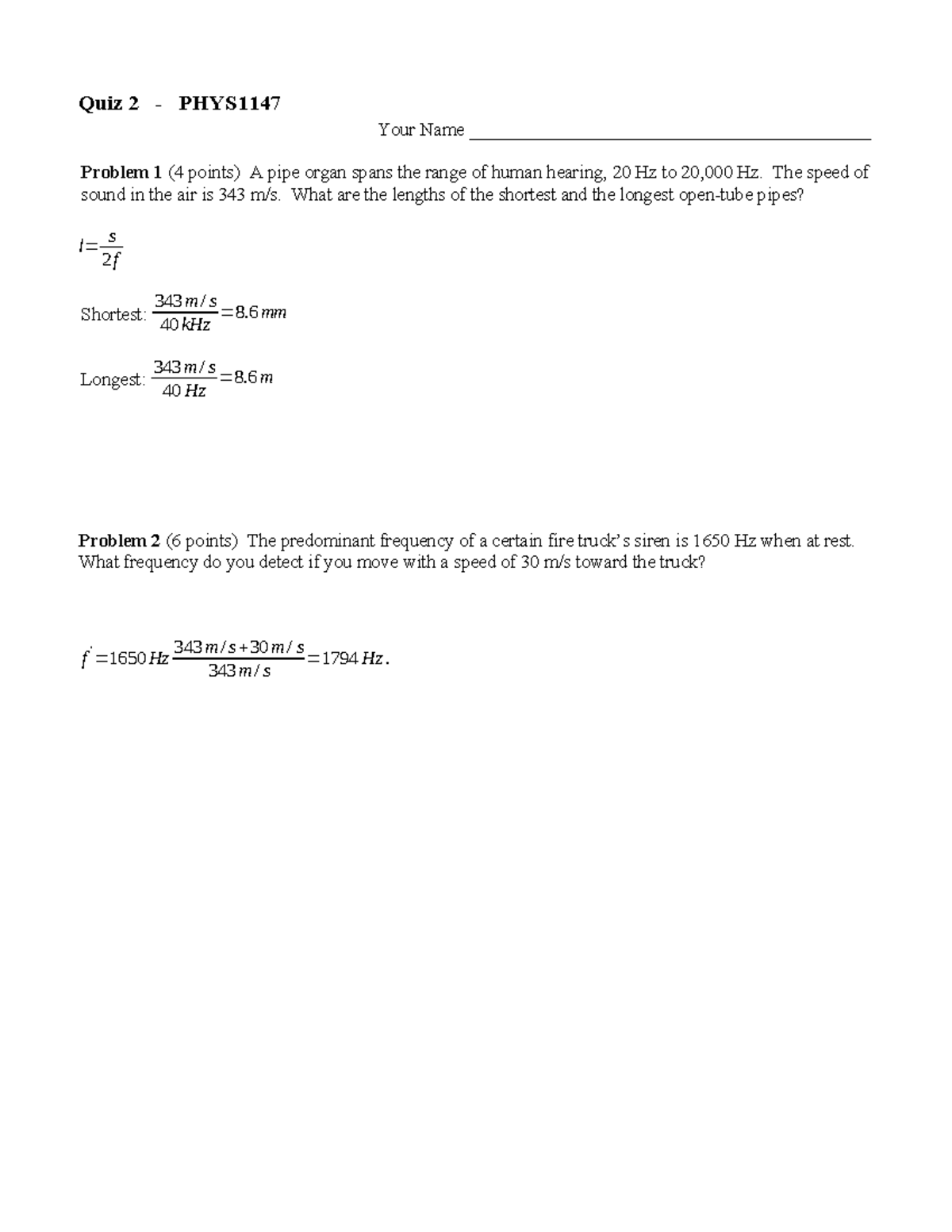 Q2 solutions - Answer key to physics 2 quiz wwek 2 - Quiz 2 - PHYS Your ...