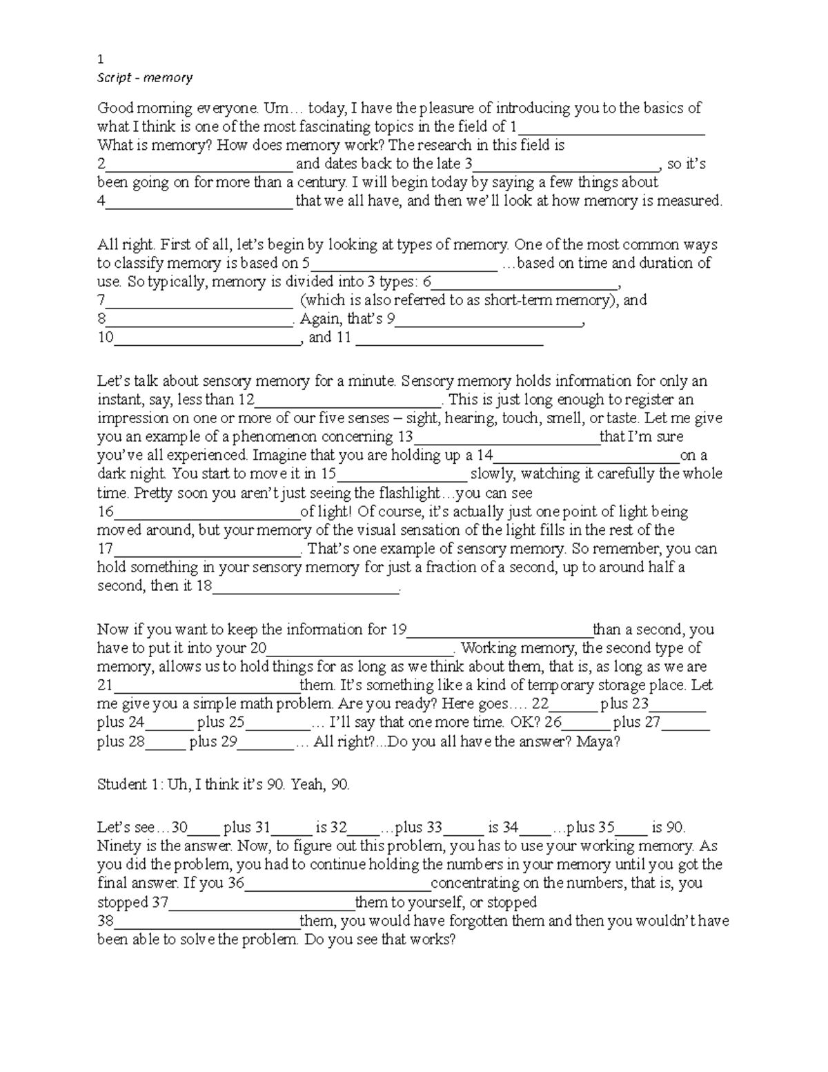 Script types of memo exercise - 1 Script - memory Good morning everyone ...