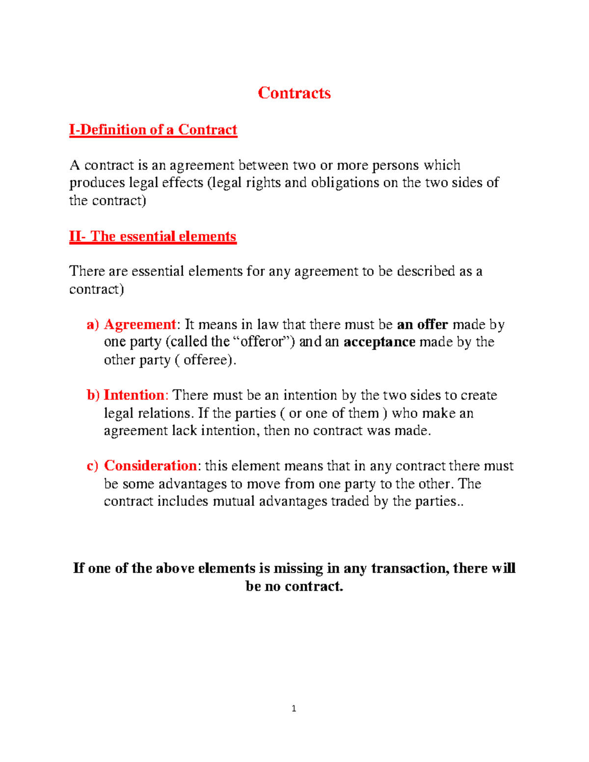 chapter 3 part 1 def and formation of contract - Contracts I-Definition ...