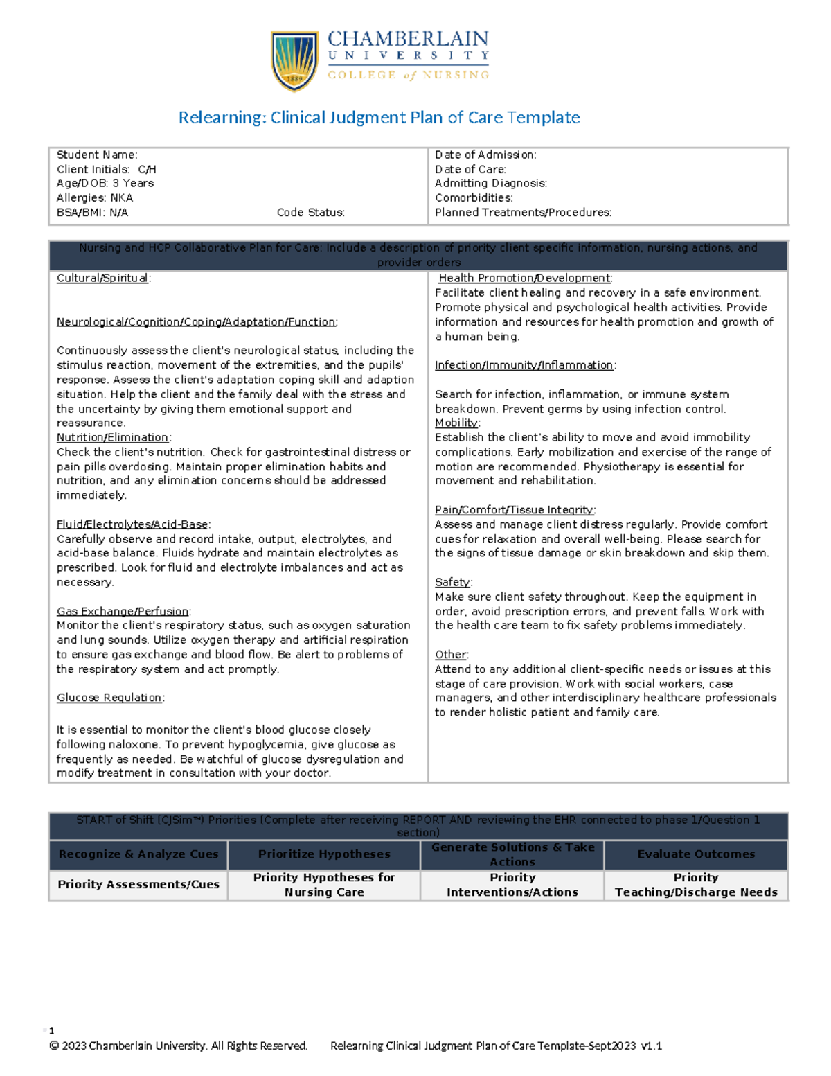 care template 1 carter hodges - Student Name: Client Initials: C/H Age ...