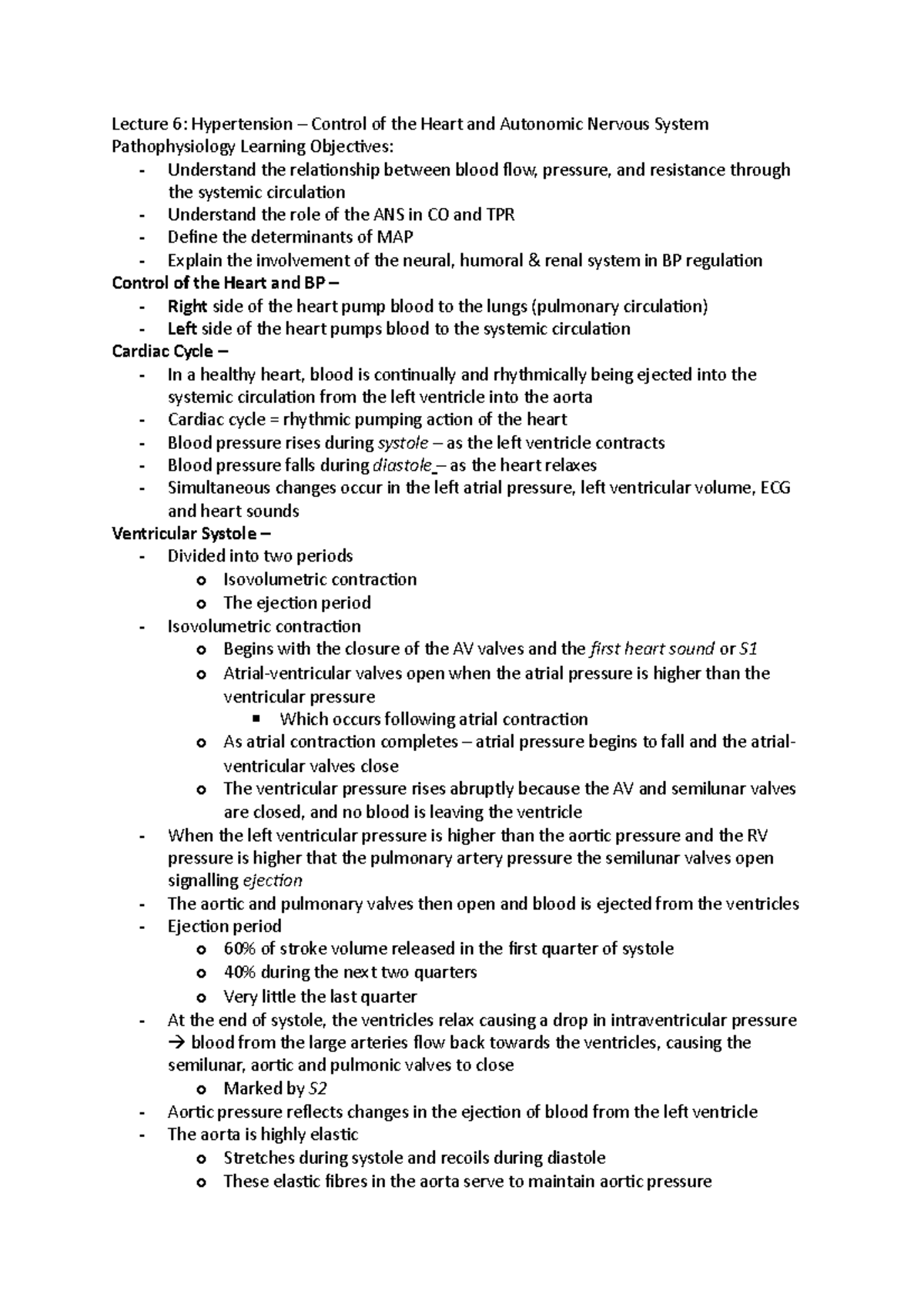 PHAR2102 Hypertension + Treatment Notes - Lecture 6: Hypertension ...