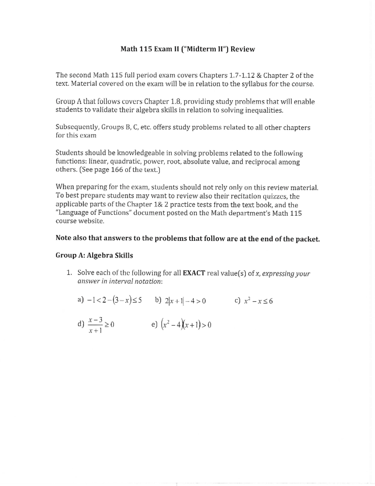 Math 115 Exam II Review Exercises Fall 2024 - Math 115 Exam II Review The second Math 115 full ...