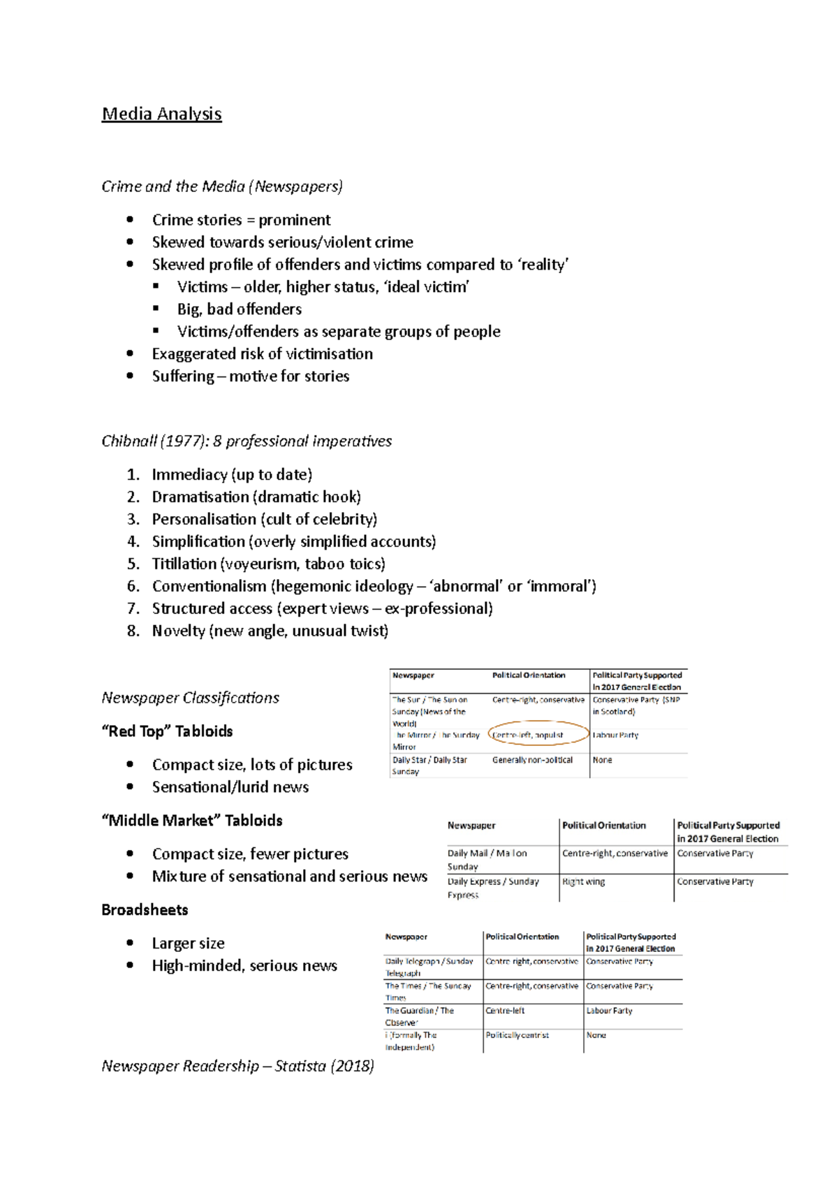 Media Analysis lecture - Media Analysis Crime and the Media (Newspapers ...