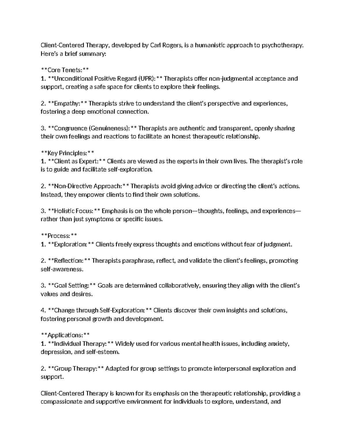 Client-Centered Therapy - Here's a brief summary: Core Tenets ...