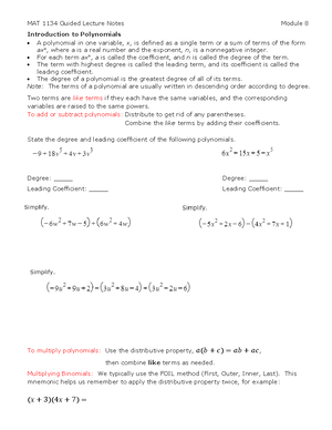 MAT 1134 Guided Lecture Notes Module 2 - Studocu
