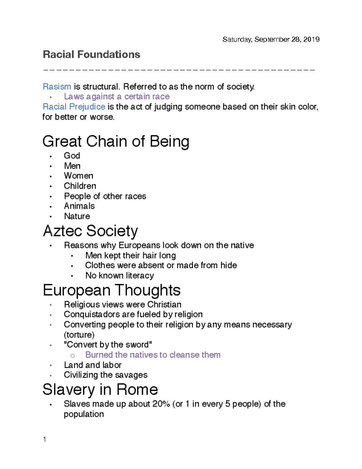 Racial Foundation Notes - Saturday, September 28, 2019 Racial ...