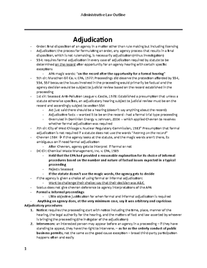 Admin Outline - Admin Outline: 1. Due Process – Is process due, and if ...