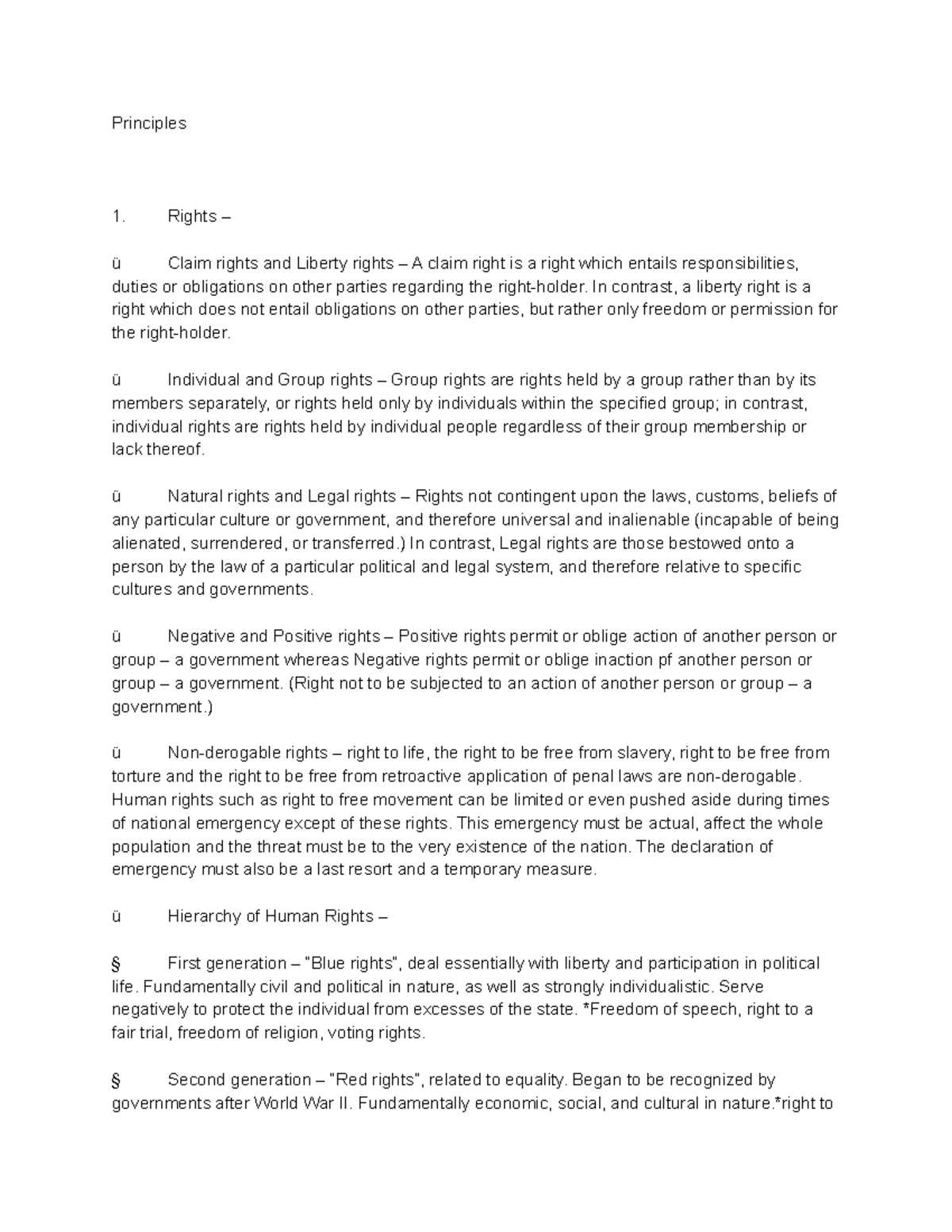 Principle sheet - how to debate - Principles Rights – ü Claim rights ...