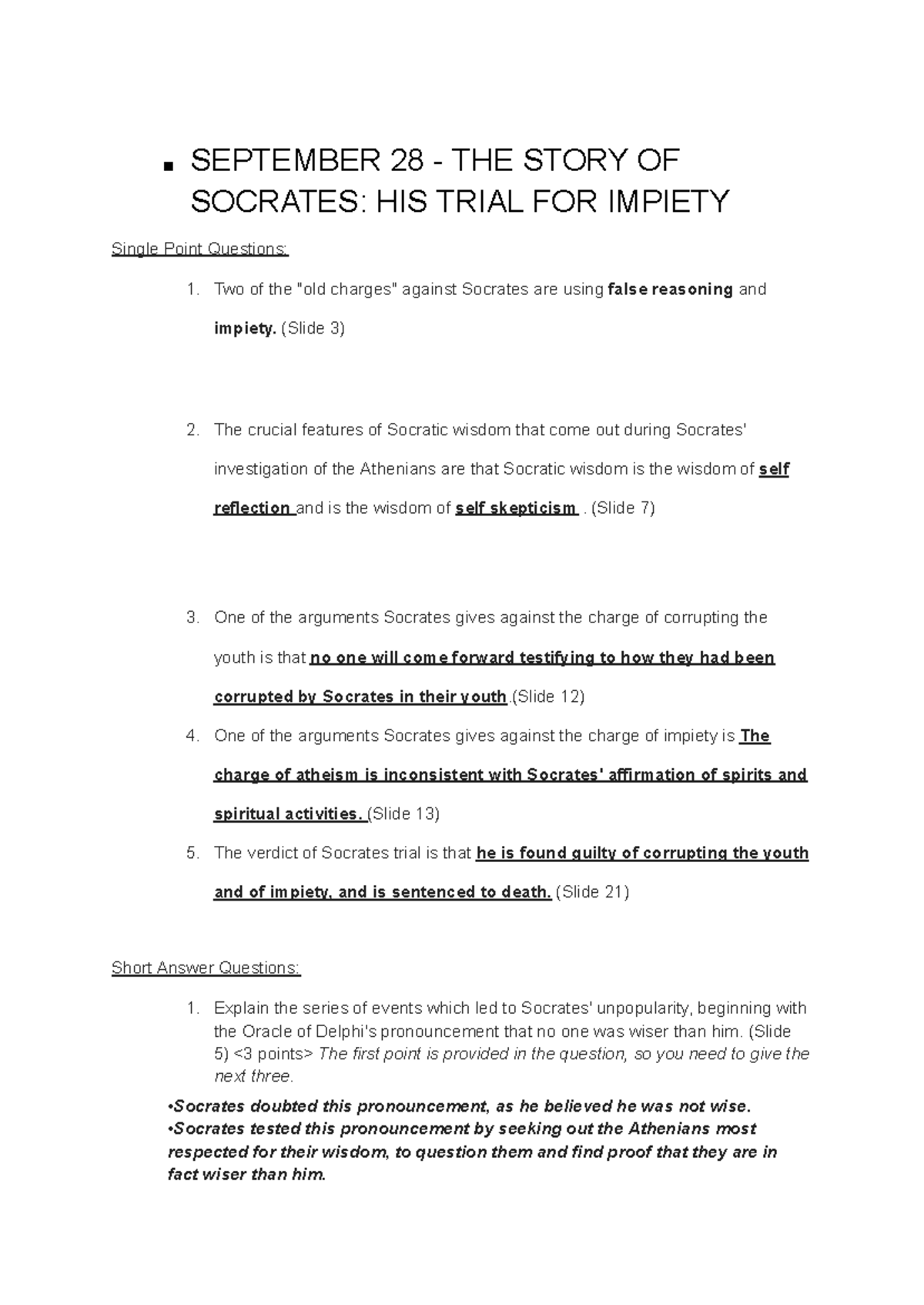 Unit 2 Philo notes - SEPTEMBER 28 - THE STORY OF SOCRATES: HIS TRIAL ...