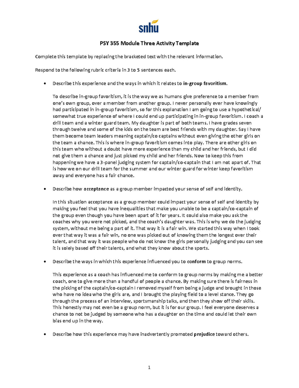 PSY 355 Module Three Activity Katie Spencer - 1 PSY 355 Module Three ...