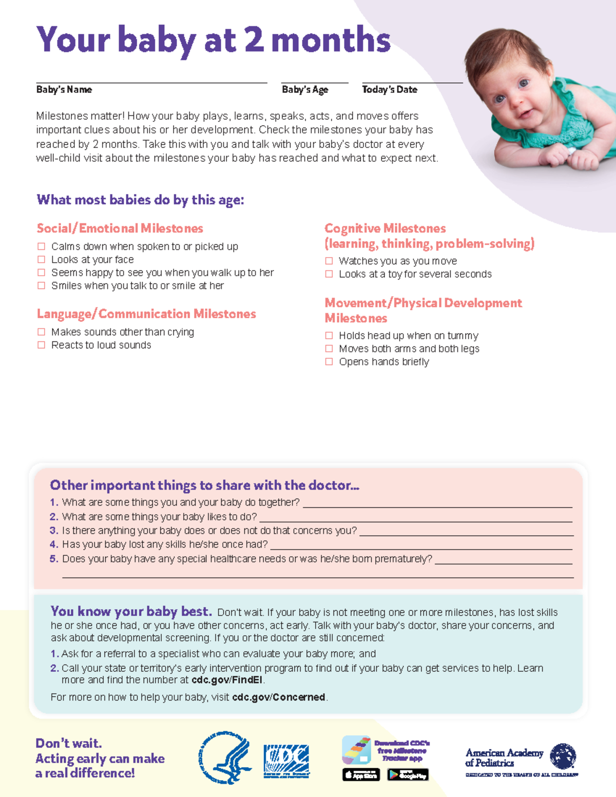 Checkli - Your baby at 2 months Baby’s Name Baby’s Age Today’s Date ...