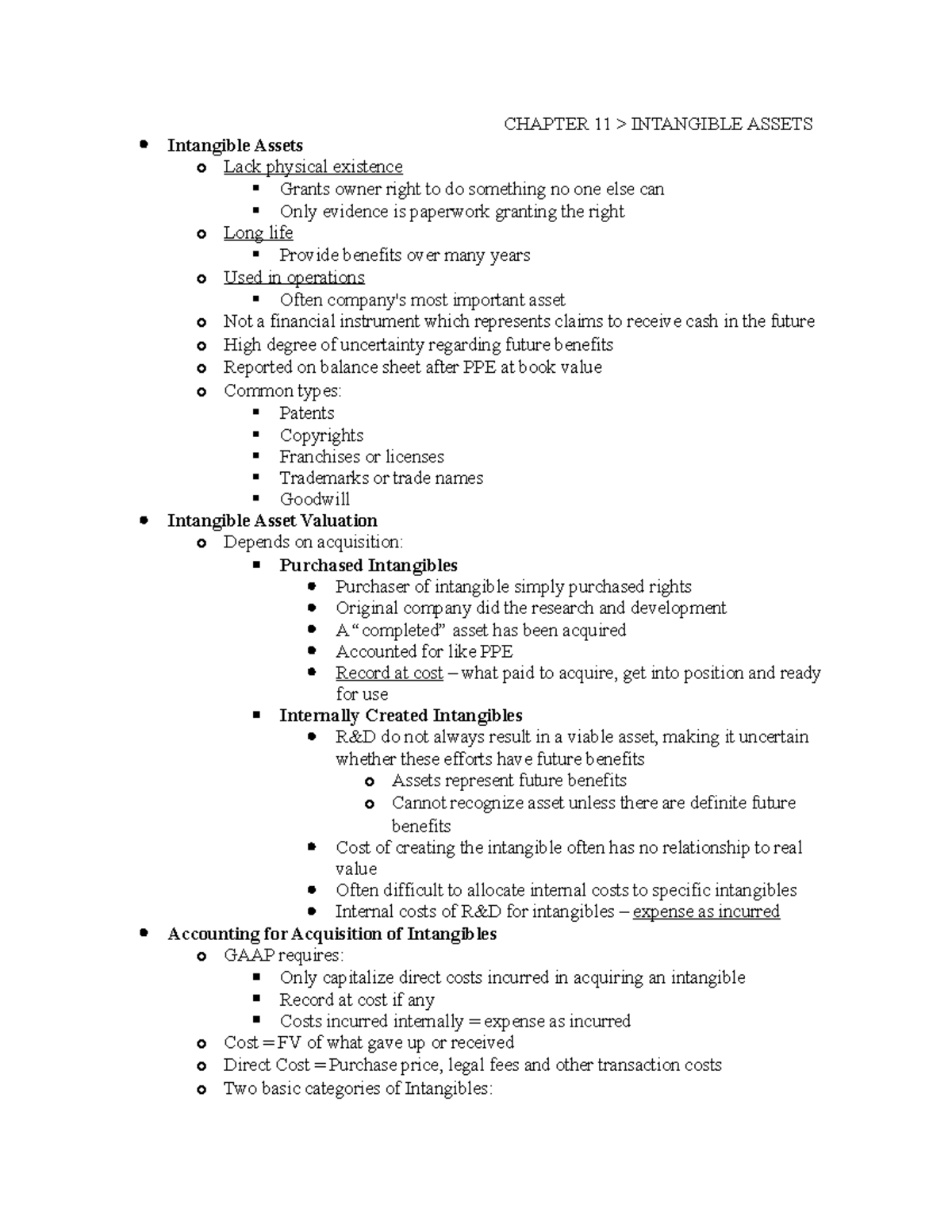 ACCT 302 CH 11 PT 1 - chapter 11 notes - CHAPTER 11 > INTANGIBLE ASSETS ...