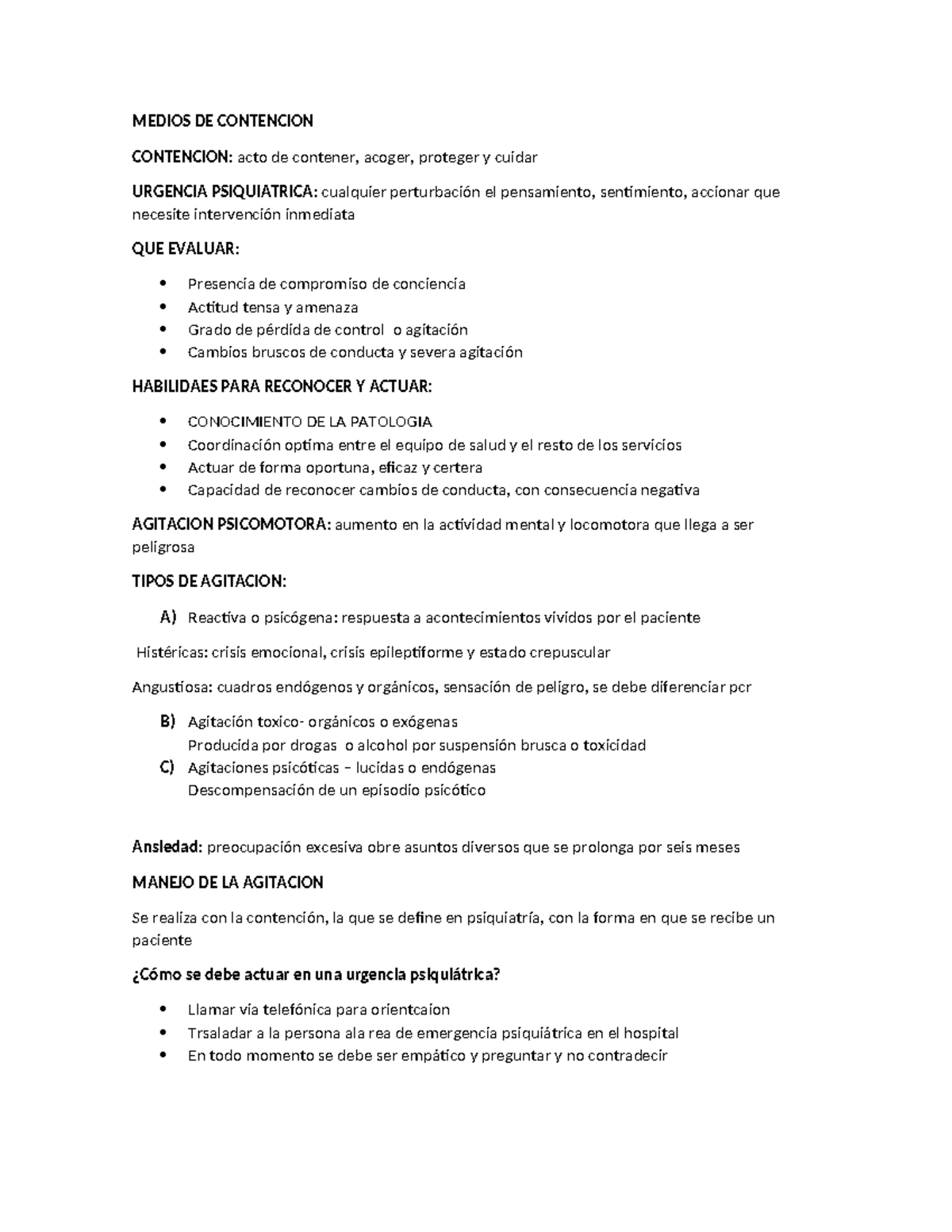 Medios DE Contencion - Resumen Enfermería Psiquiátrica - MEDIOS DE ...