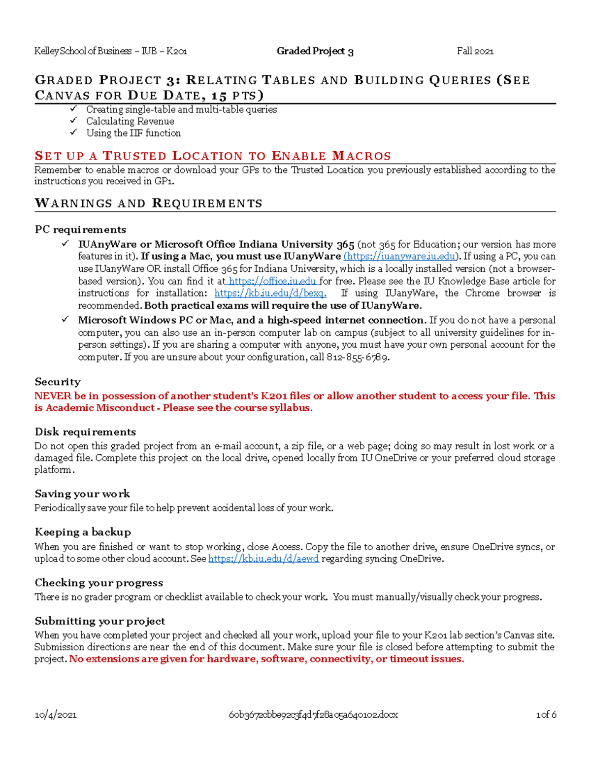 Instructions K201 GP3 FA21 - GRADE D PROJECT 3: RELATING TABLES AND ...