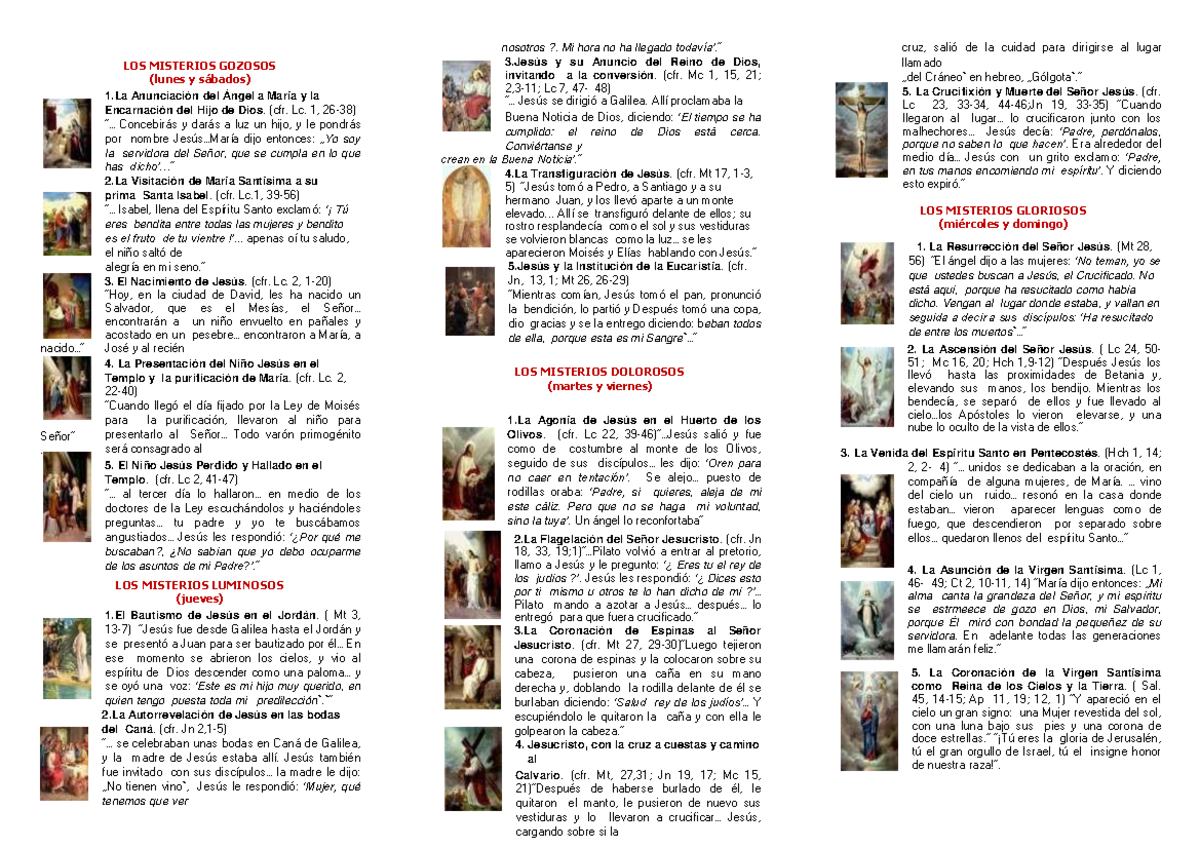 Triptico del santo rosario 7 - LOS MISTERIOS GOZOSOS (lunes y sábados) 1 Anunciación del Ángel a ...