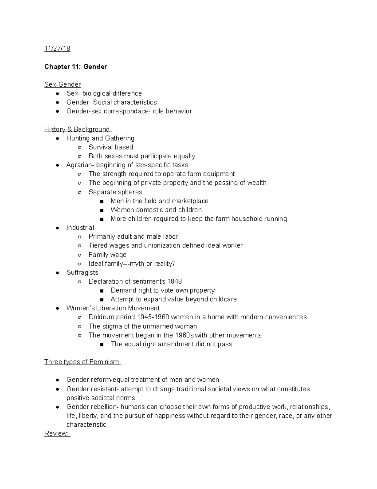 Chapter 11 Lecture Notes 1127 Chapter 11 Gender Sex Gender Sex