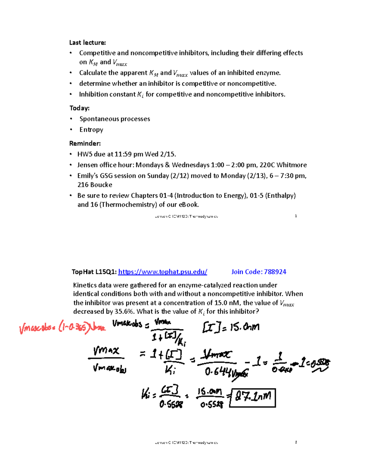 Chem 112 L15 slides - Jensen CHEM112B: Thermodynamics 1 Last lecture ...