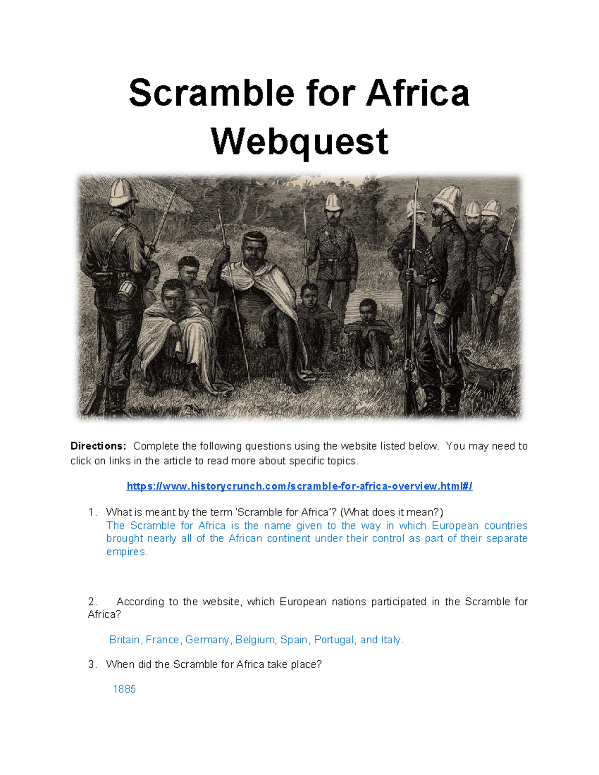 Scramble for Africa Webquest - Scramble for Africa Webquest Directions ...