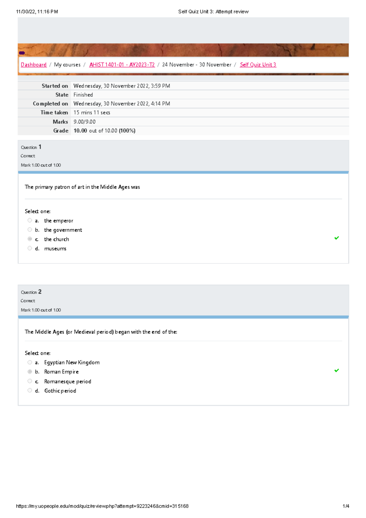 Self Quiz Unit 3 Attempt review - Started on Wednesday, 30 November 2022, 3:59 PM State Finished ...