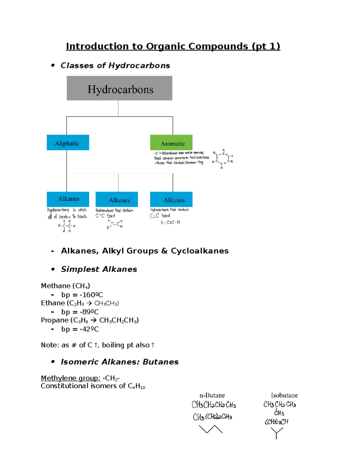 Chapter 3 - Intro to Organic Compounds (pt 1) Notes - Introduction to ...
