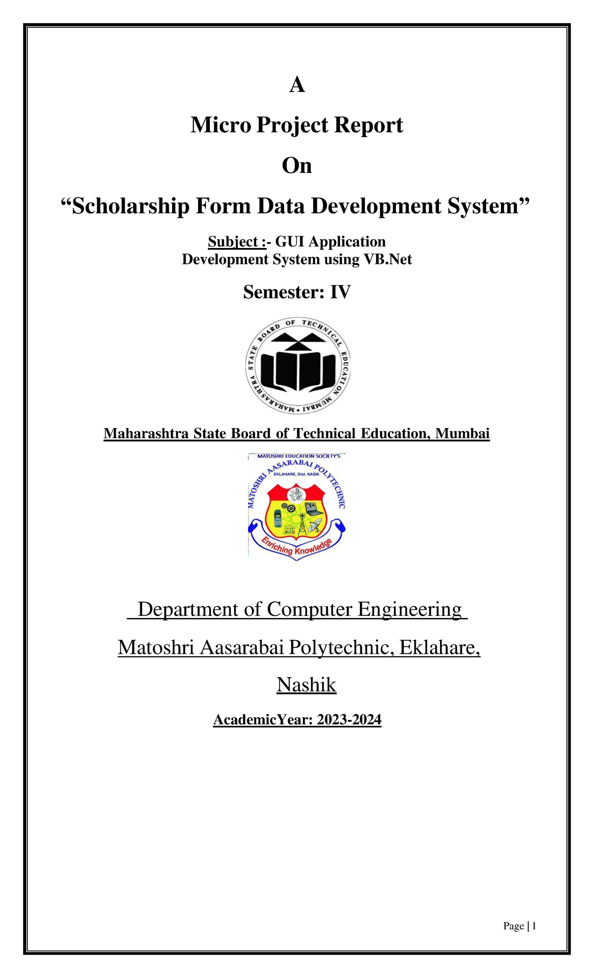 GAD Microproject - A Micro Project Report On “Scholarship Form Data Development System” Subject ...