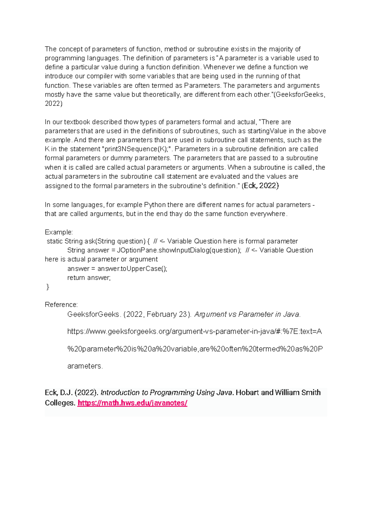 CS 1102-01 Programming Assign. Unit 3 - The concept of parameters of ...