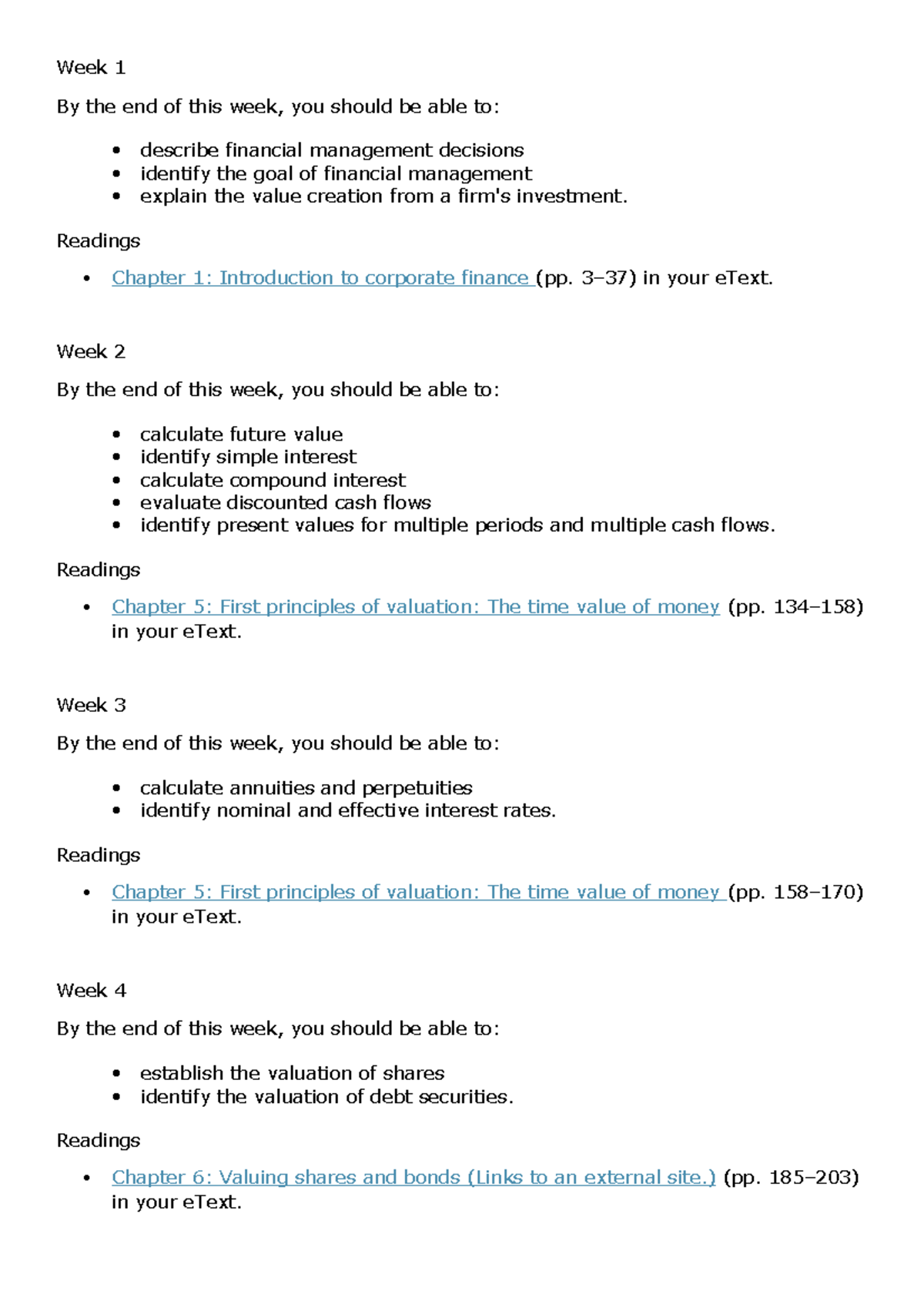 Weekly unit outcomes and readings TP3 2021 Y - Week 1 By the end of ...