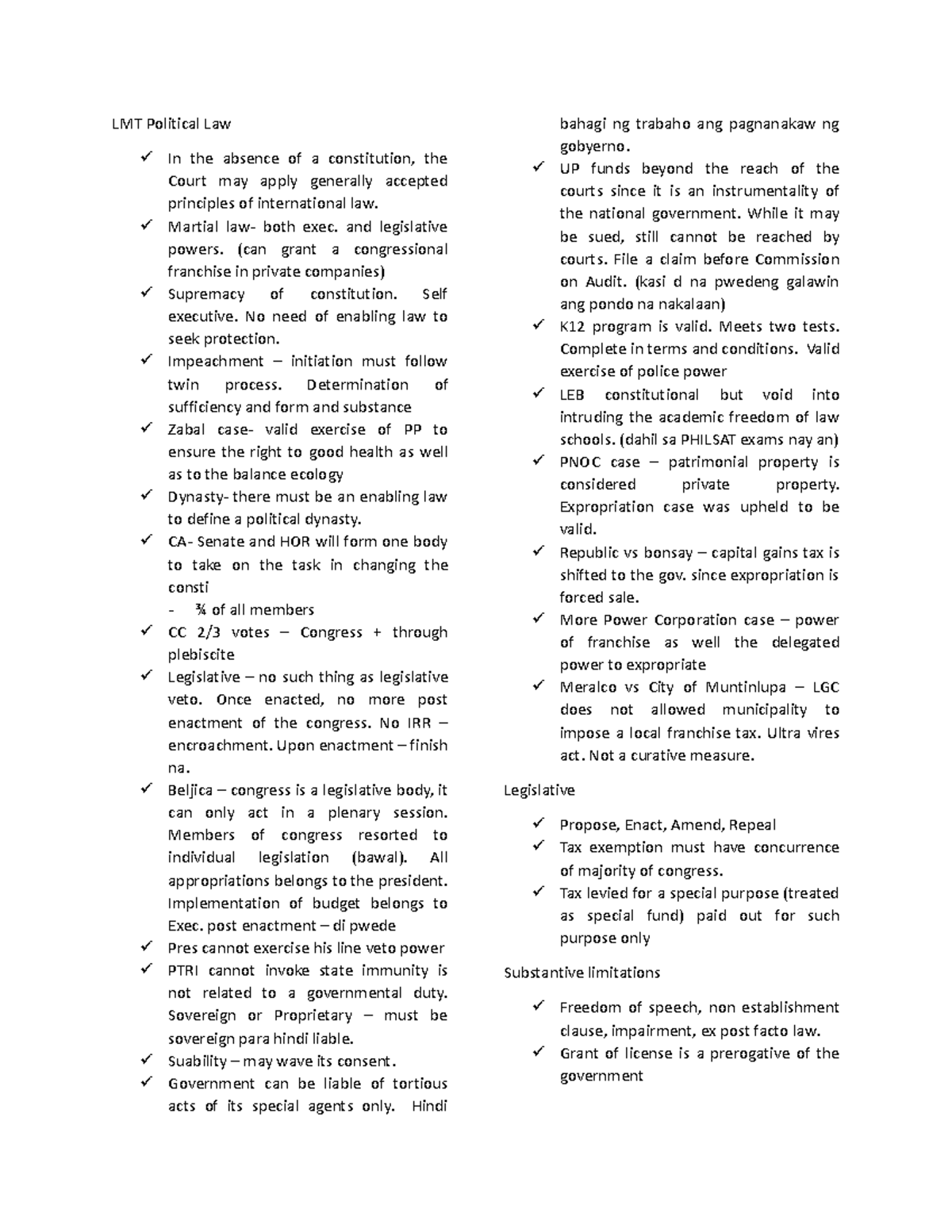 LMT personal Political law - LMT Political Law In the absence of a ...