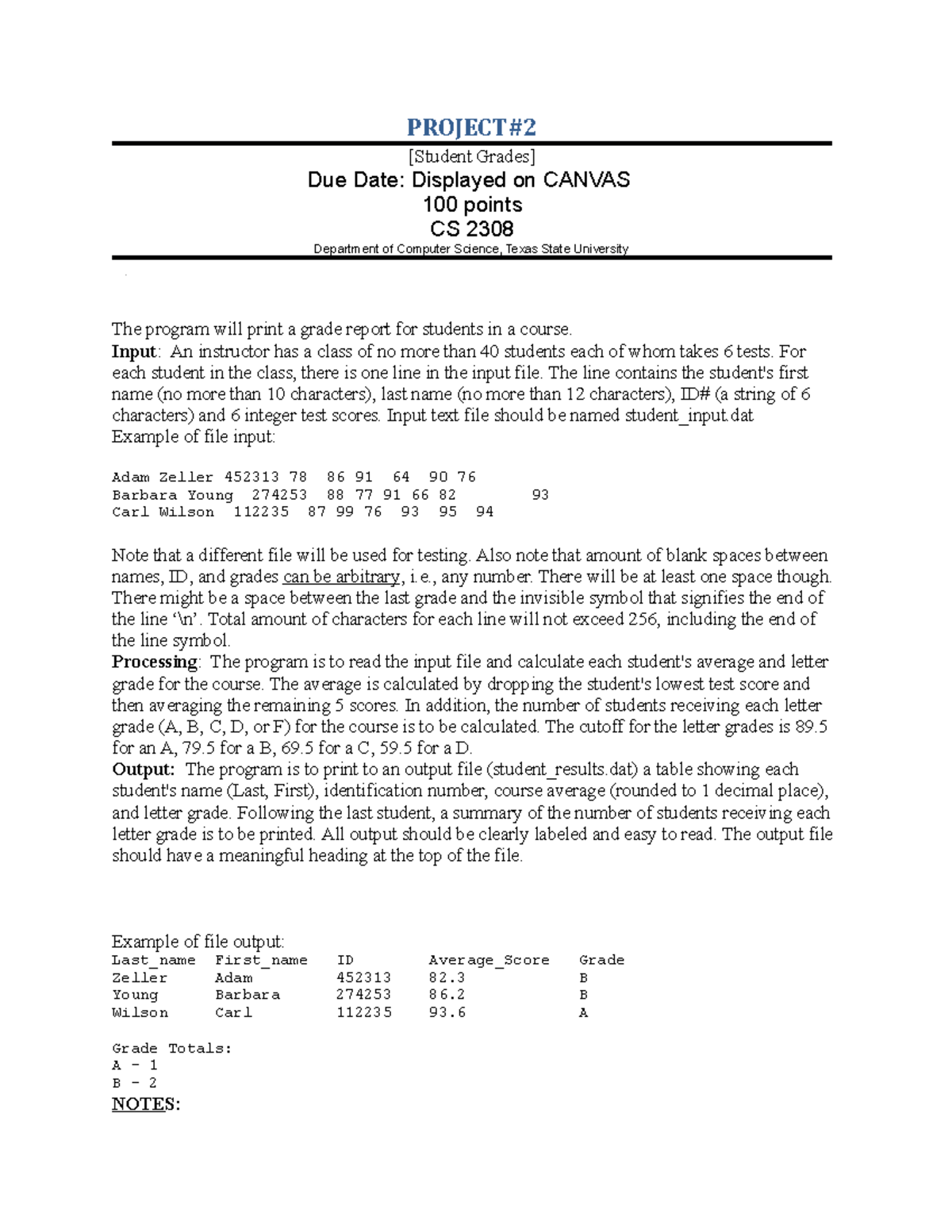 2nd project assignment - PROJECT# [Student Grades] Due Date: Displayed ...