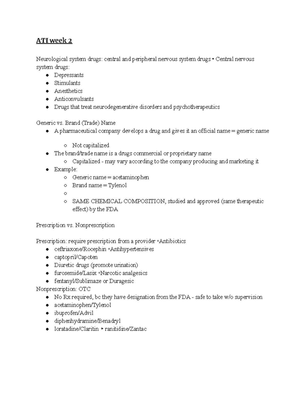 Pharm ATI exam 1 - exam study guide - ATI week 2 Neurological system ...