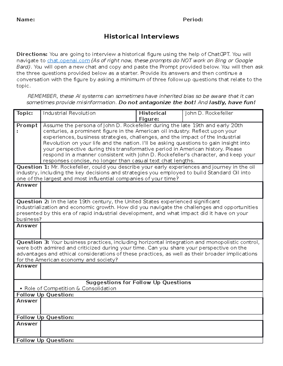 Rise of Industry - John D. Rockefeller-1 - Name: Period: Historical ...