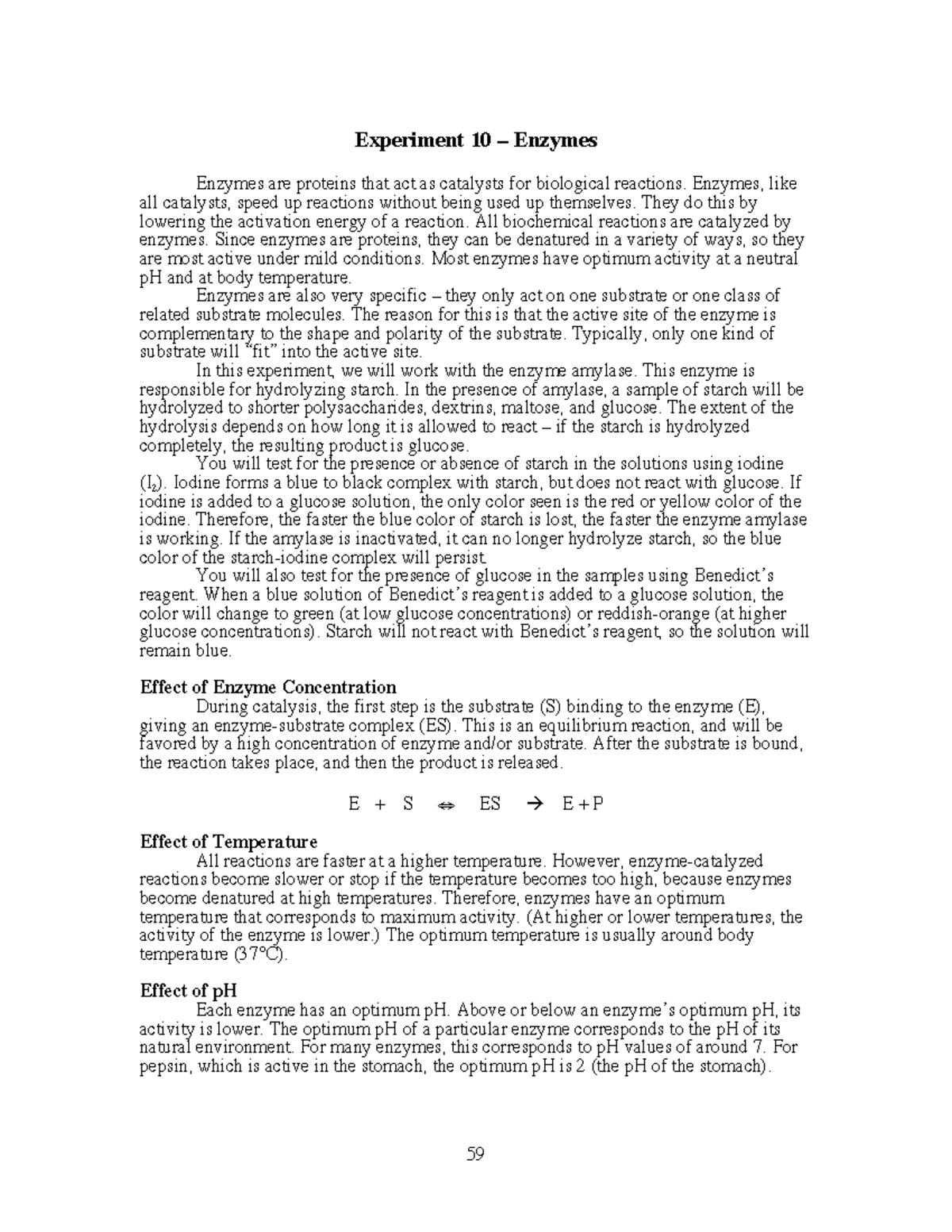 10-Enzymes - Experiment 10 – Enzymes Enzymes are proteins that act as ...