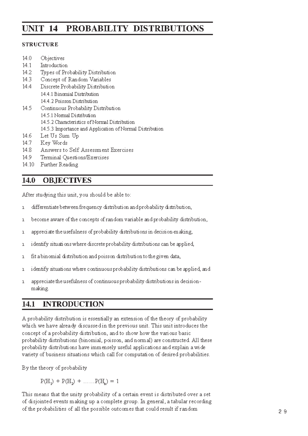 Unit-14 - This pdf is For MBA - Probability Distributions UNIT 14 ...
