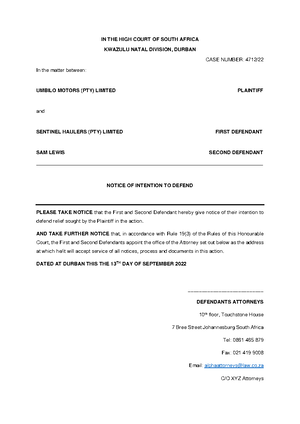 Simple Summons - SIMPLE SUMMONS IN THE HIGH COURT OF SOUTH AFRICA (WESTERN CAPE DIVISION, CAPE ...