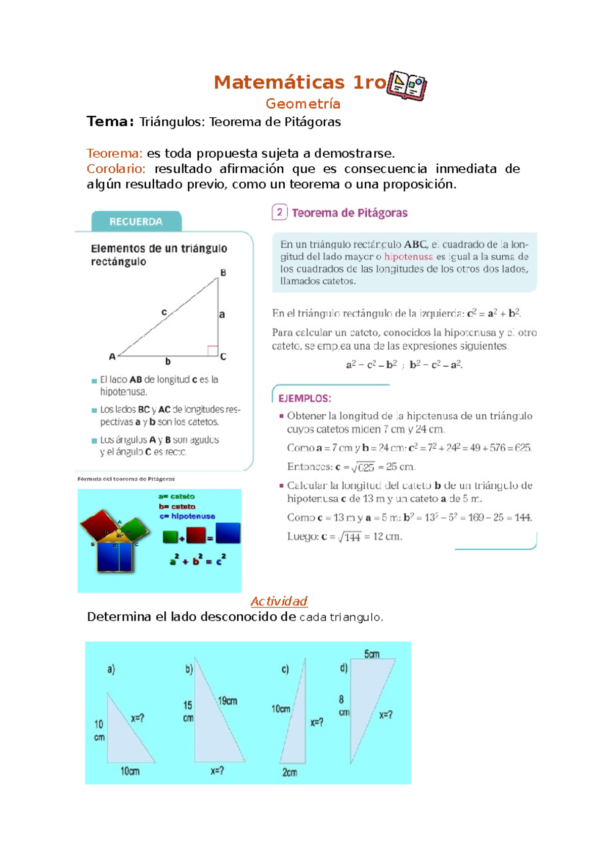 Teorema de Pitágoras - matematicas - Matemáticas 1ro. Geometría Tema ...