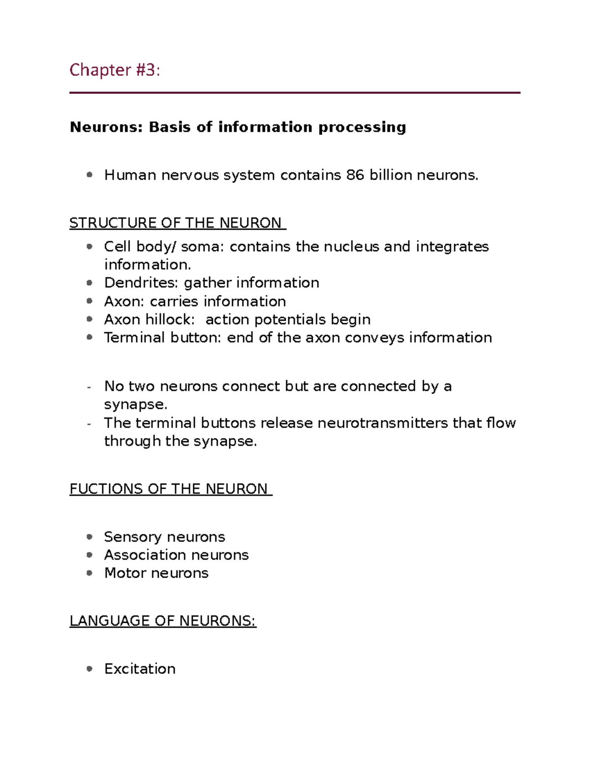 Chapter 3 - Notes guide - Chapter #3: Neurons: Basis of information ...