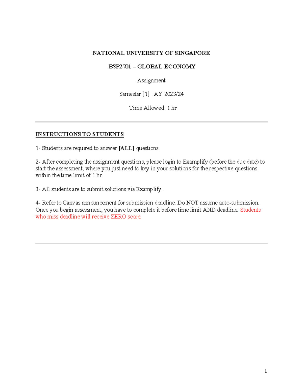 BSP2701 Assignment 1 - Questions - NATIONAL UNIVERSITY OF SINGAPORE BSP ...