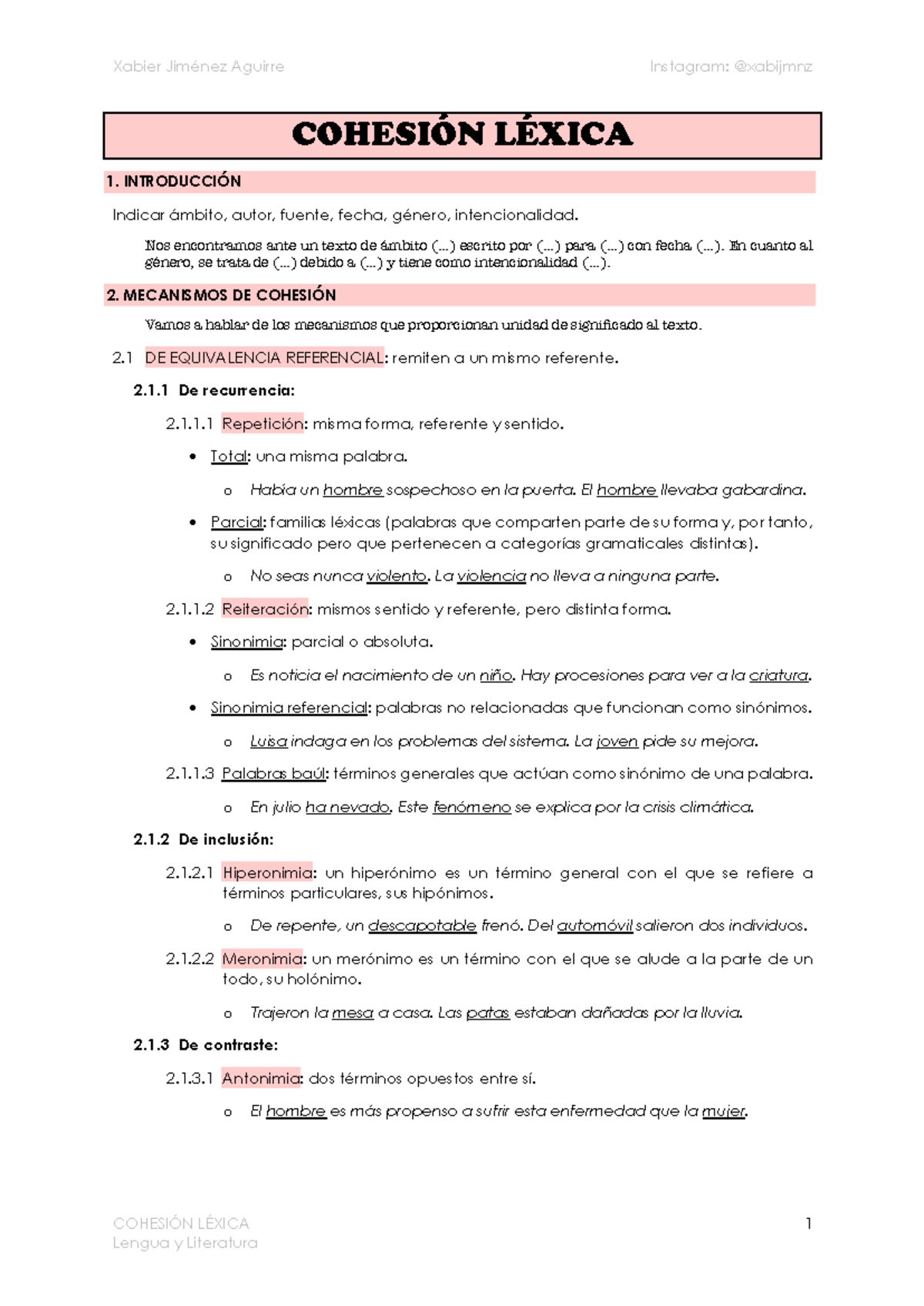 CohesióN LÉXICA - Apuntes de Cohesión. - Xabier Jiménez Aguirre ...