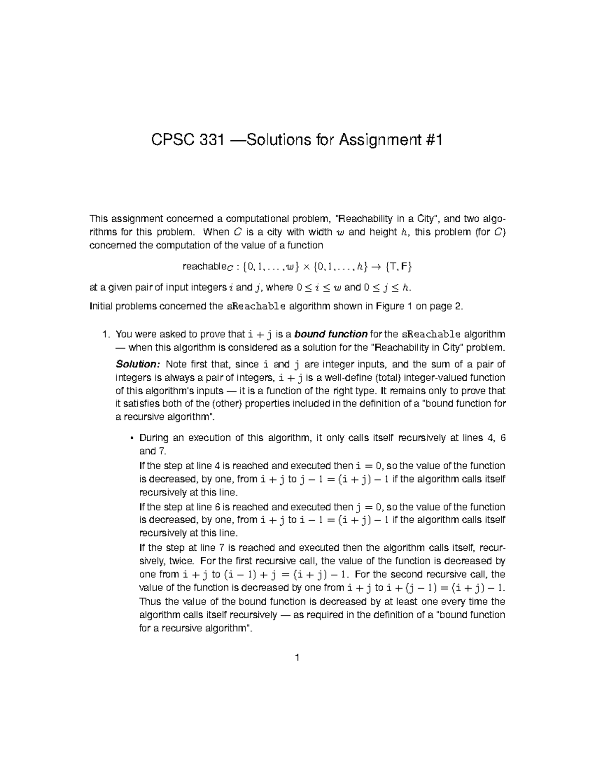 A1 solutions - CPSC 331 —Solutions for Assignment This assignment concerned a computational ...