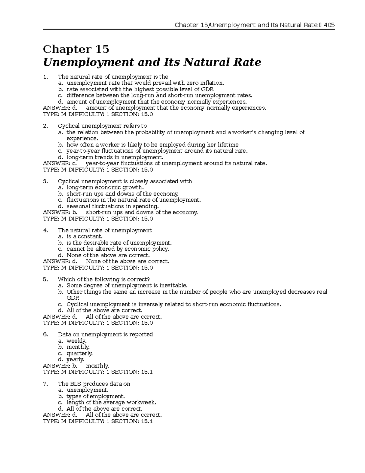 Chapter 15 - mul choices - Chapter 15/Unemployment and Its Natural Rate ...