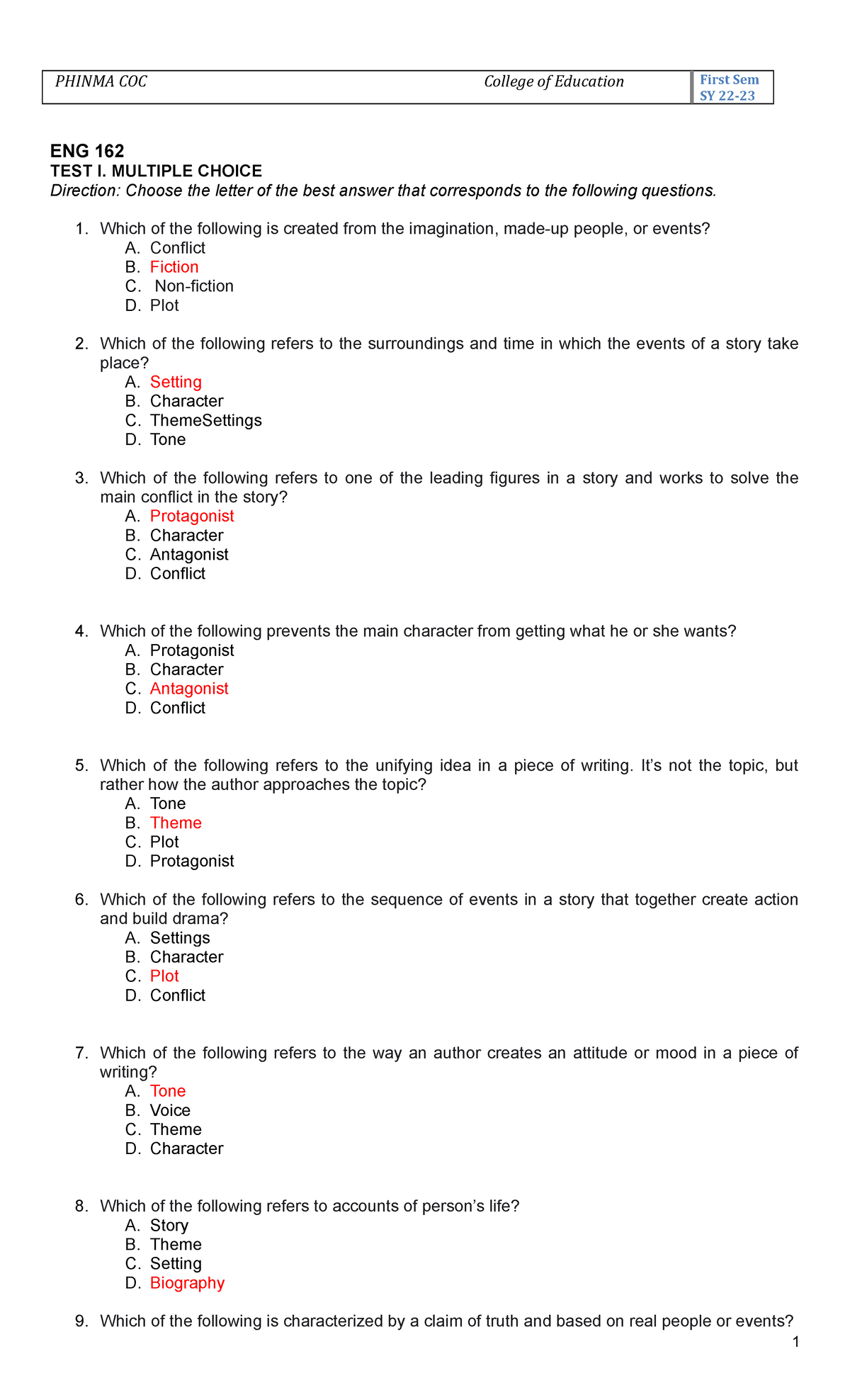 ENG 162 - The attached file might help you achieve your test. - SY 22 ...