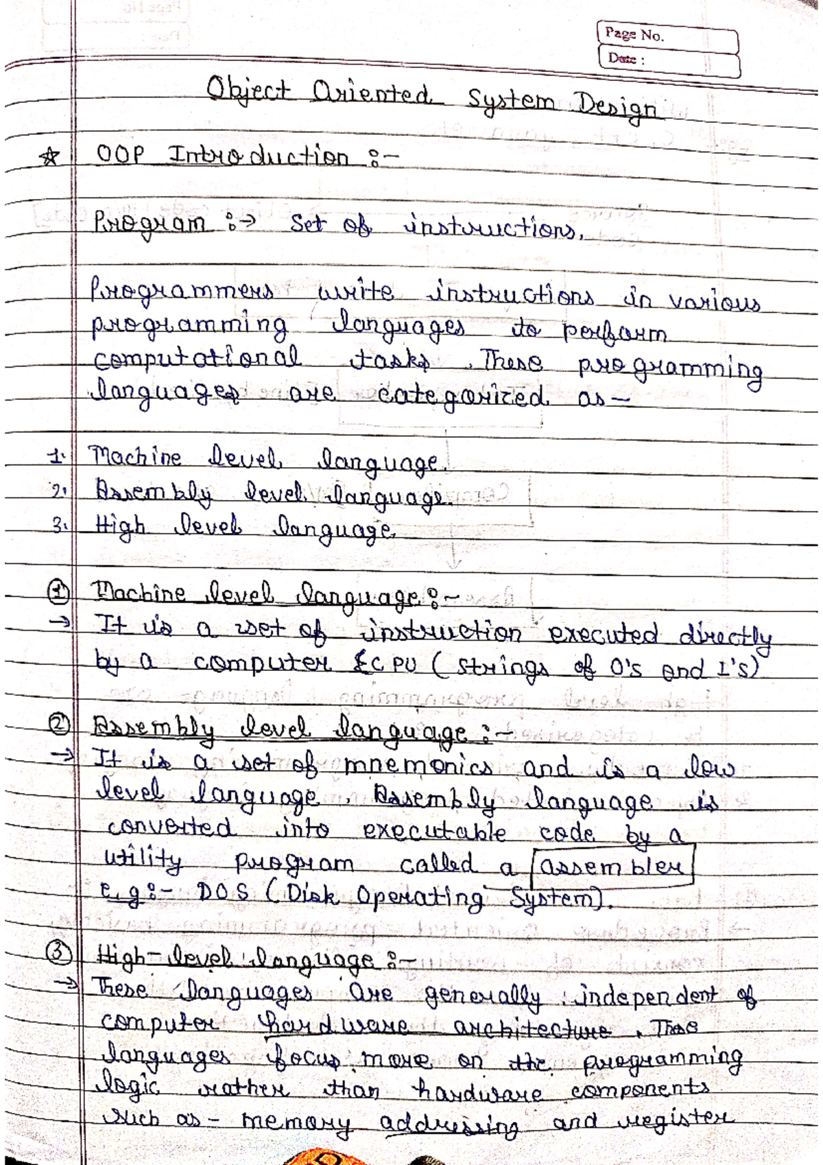 OOSD U 1 - Unit 1 oosd - Page No. Date: Object Oriented System Design ...