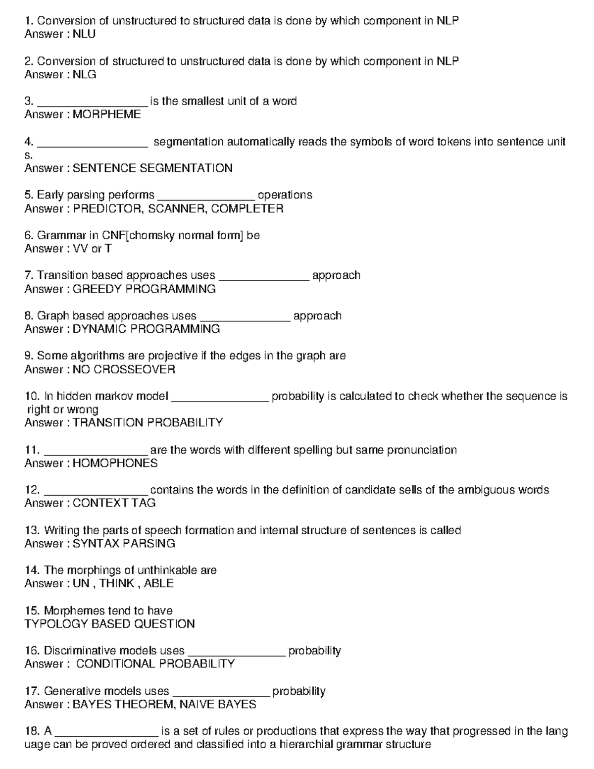 Nlp - ans - kgfnmbnsmkf.b - Conversion of unstructured to structured data is done by which ...