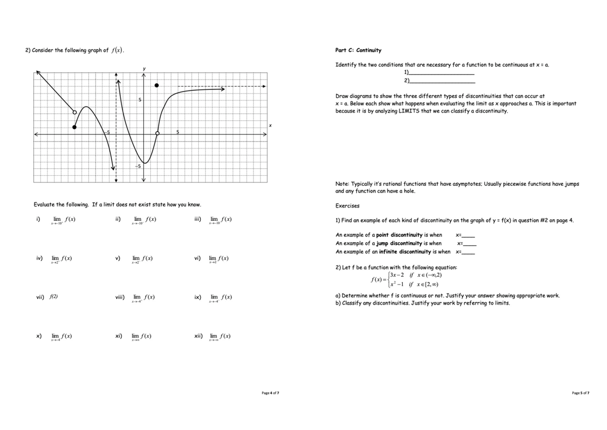 Limits, Piecewise Functions, Continuity and Instantaneous Rates of ...